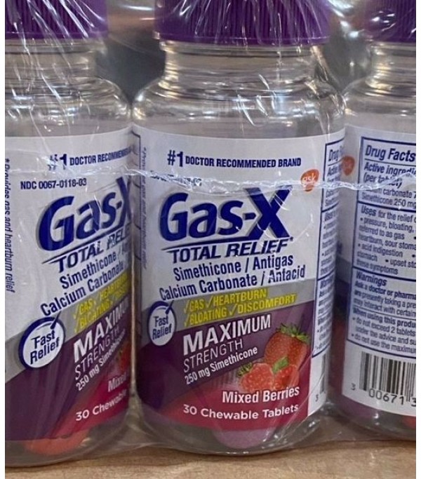 Gas-X 30CT Total Relief Maximum Strength Chewable Tablets. 7680 Bottles ...